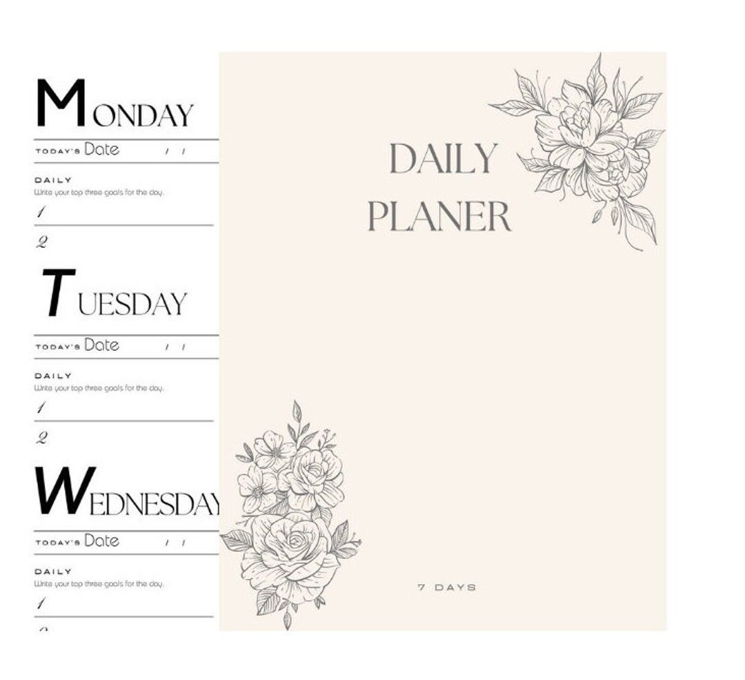 Printable Daily Planner: Undated, Minimalist Design, Floral Design - Etsy