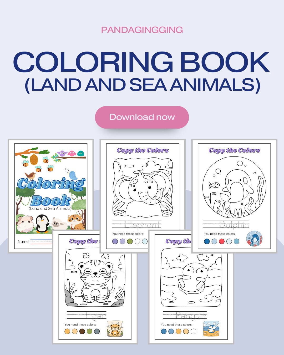Coloring Book Land and Sea Animals - Etsy