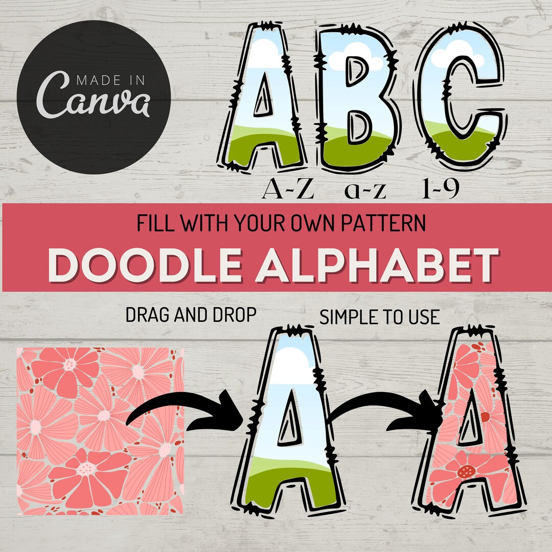 Doodle Letters With Patterns on CANVA Doodle Alpha Bundle - Etsy