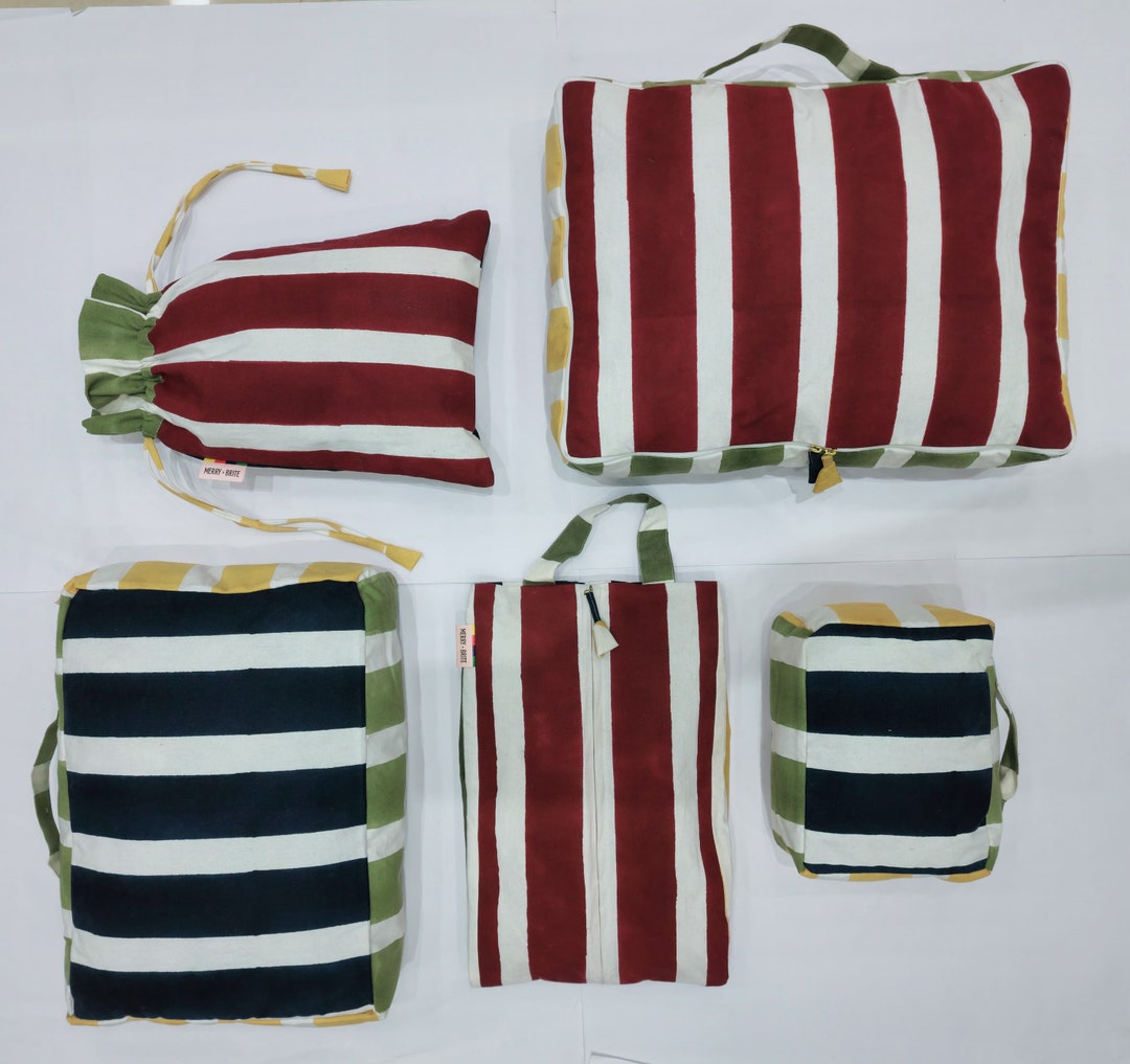 Block Printed Stripe Packing Cubes 5 Pcs - Etsy