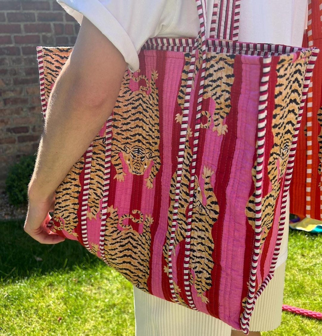 Pink Tiger Print Tote Bag - Etsy