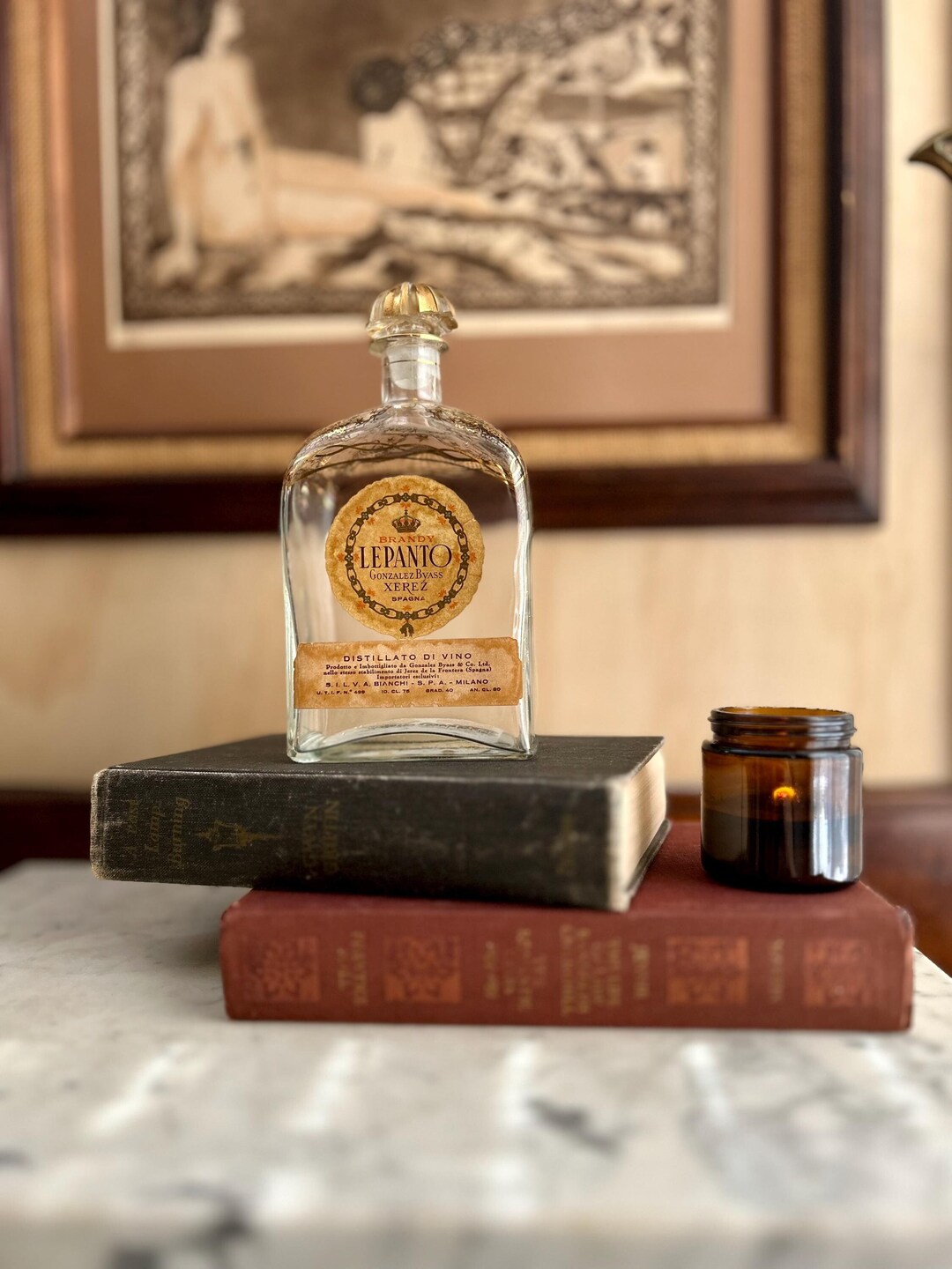 Vintage Lepanto Brandy Decanter: Gonzalez Byass Glass Bottle With Gold ...