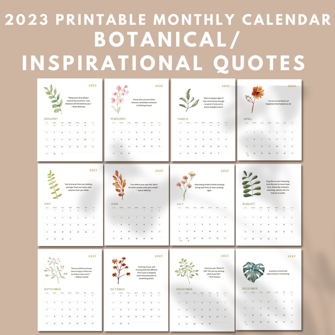 Printable Botanical Calendar 2023, 4 X 6 Printable Desk Calendar ...