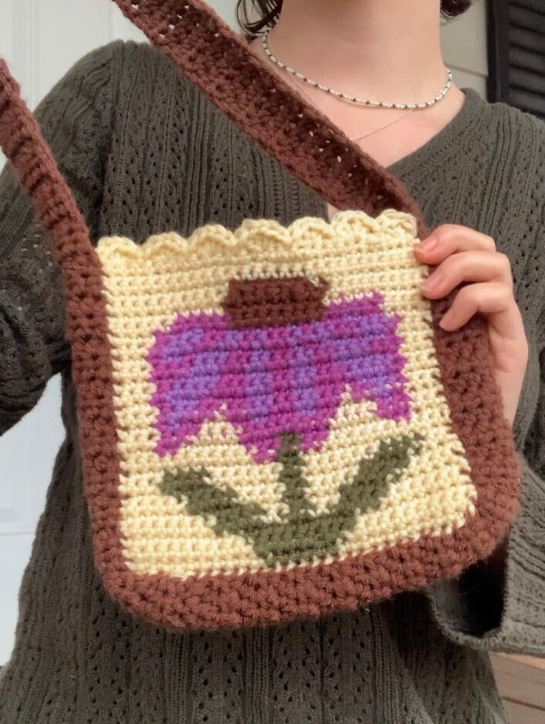 Folky Coneflower Bag Crochet PATTERN | Fairycore Cottagecore Shoulder ...