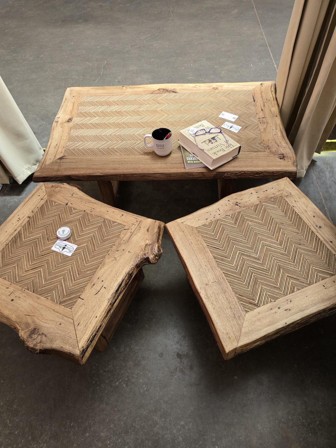 White Oak and Birch Chevron Inlay Pattern Coffee and End Tables - Etsy