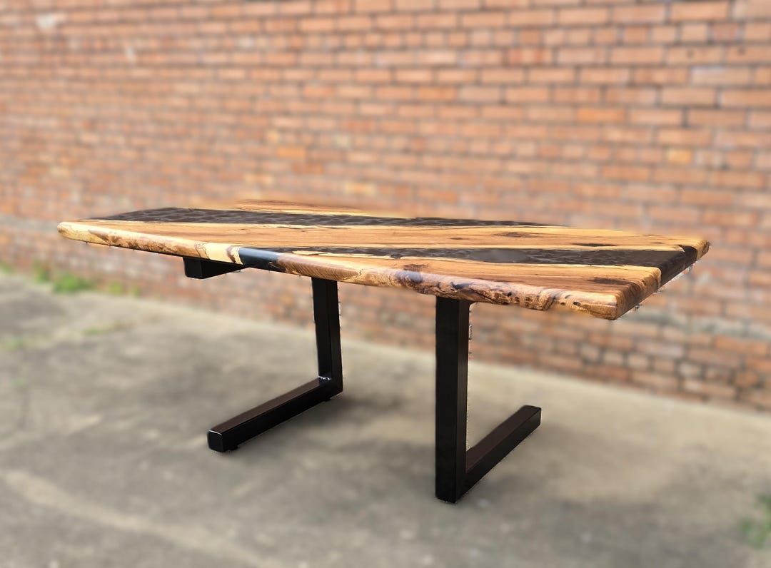 Oak Table With Black Epoxy Inlay - Etsy