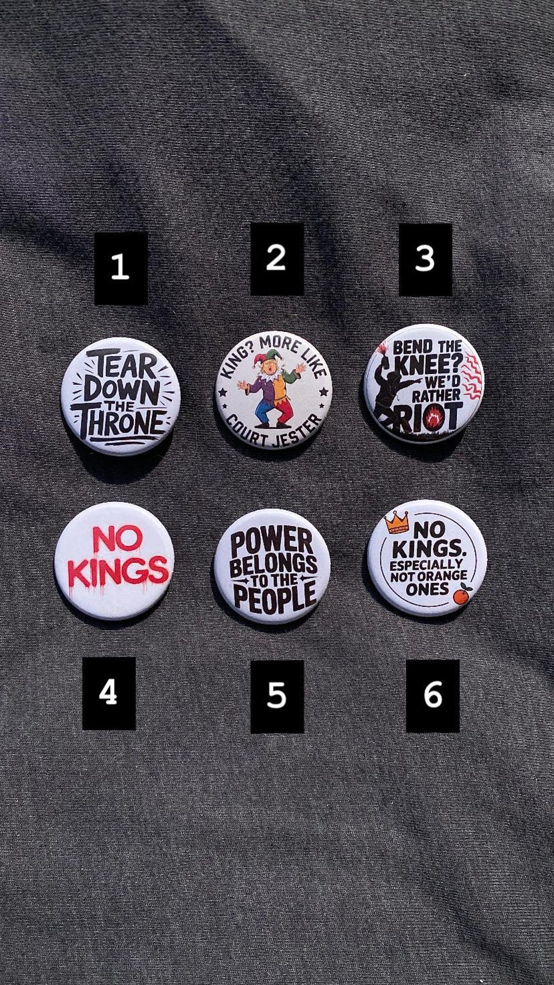 No Kings Protest Pin Back Button - Political Activist Acessory Small ...