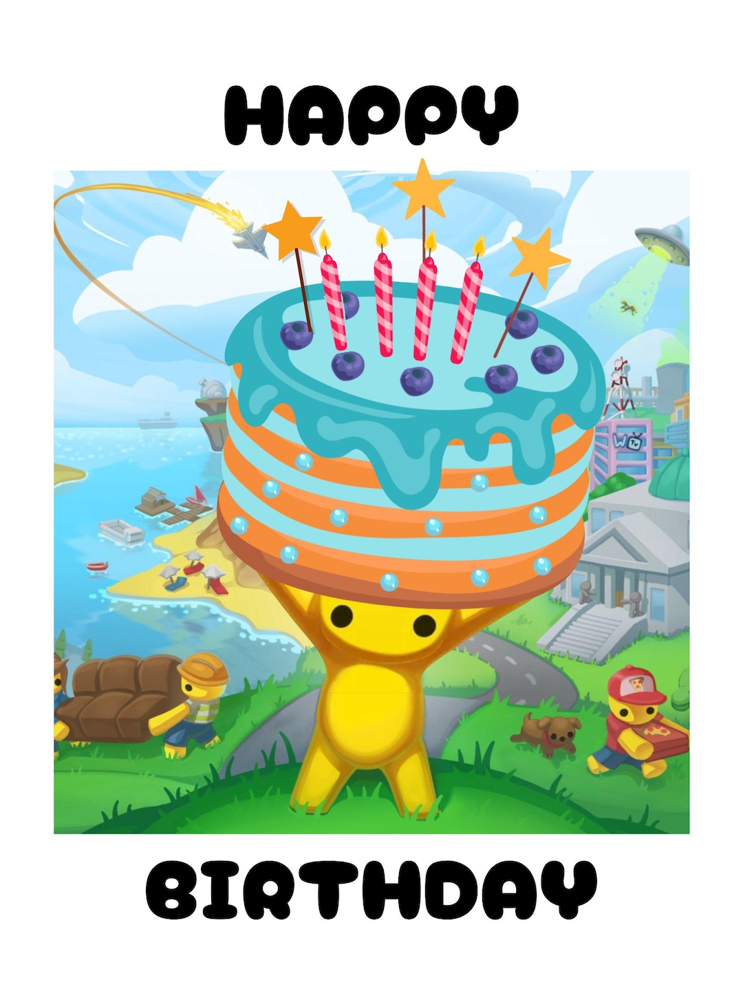 Wobbly Life Printable "happy Birthday With 4 Candles" Image *DIGITAL ...