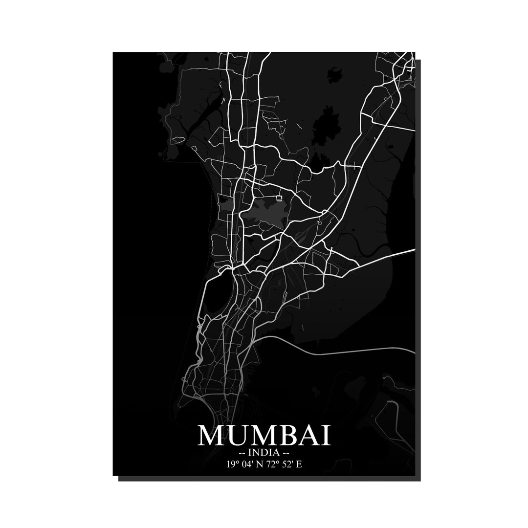 Mumbai India Map Poster, Minimalist City Wall Art, Black and White ...
