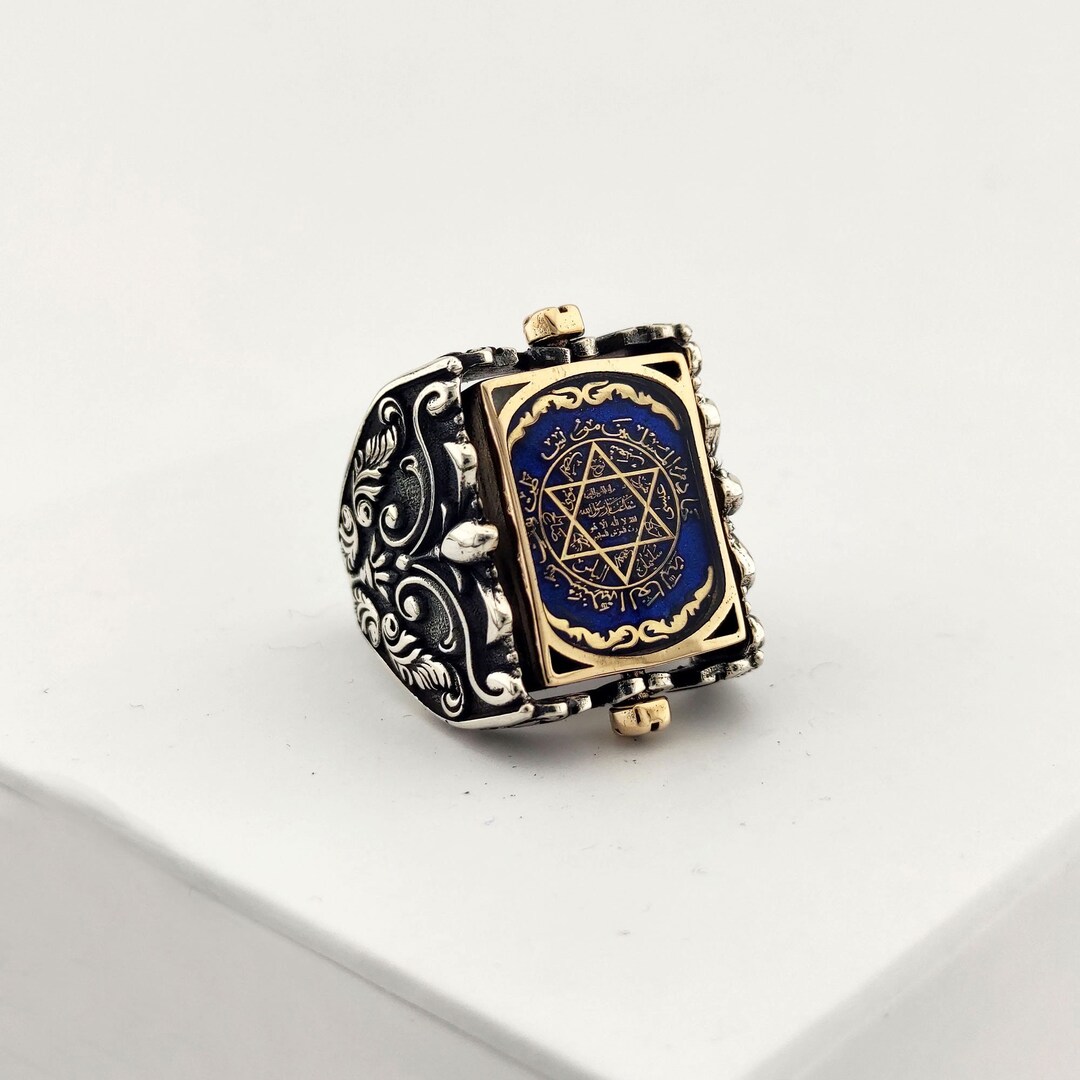 King Solomon Ring Religious Gift, Seal of Solomon Ring for Men, Silver ...