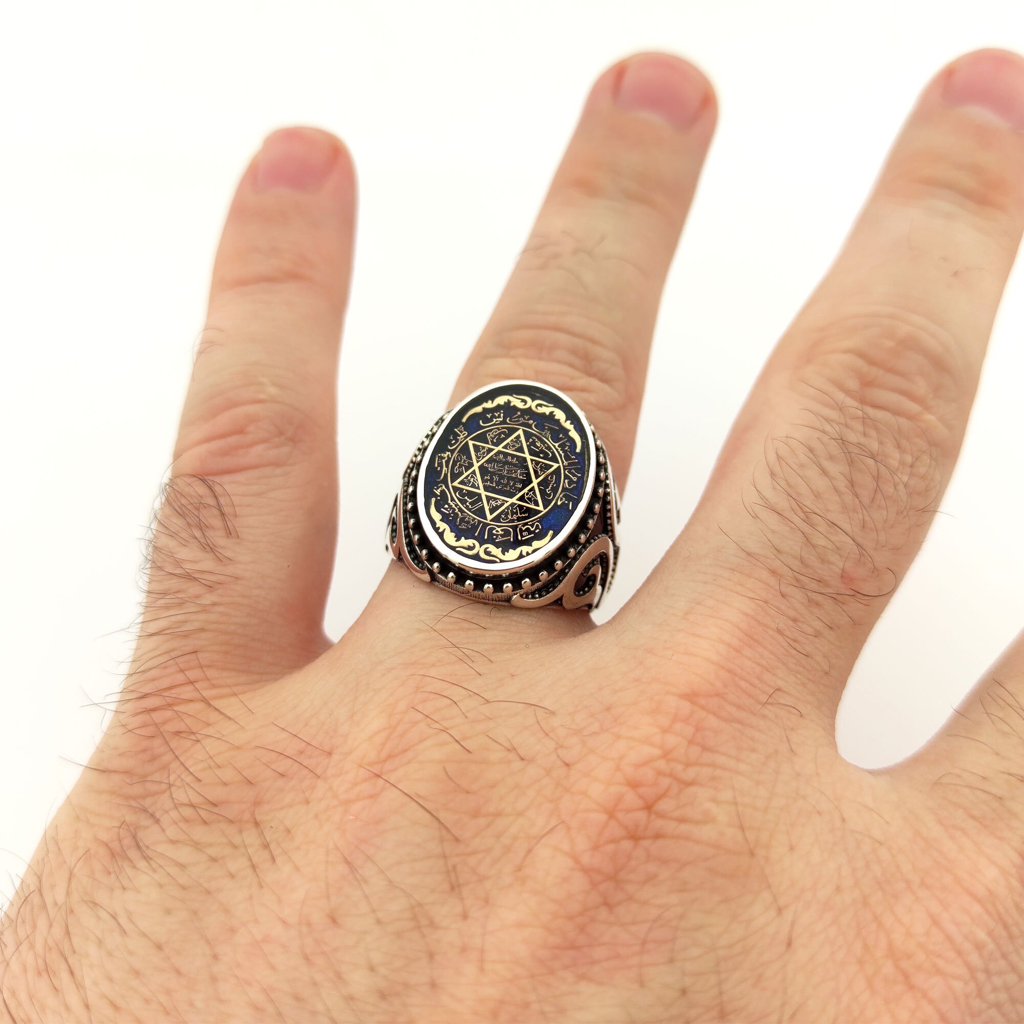 King Solomon Ring Unique Seal of Solomon Men Silver Ring - Etsy