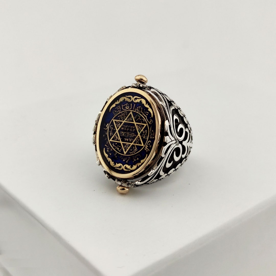 Seal of King Solomon Ring, Double-sided Sterling Silver Onyx Talisman ...