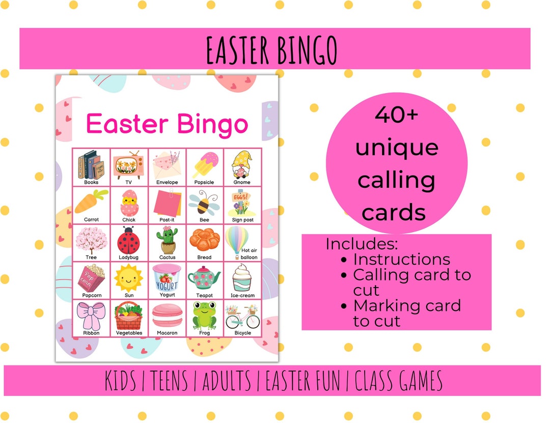 Printable Easter Bingo Game With 40 Unique Bingo Cards With Labels ...