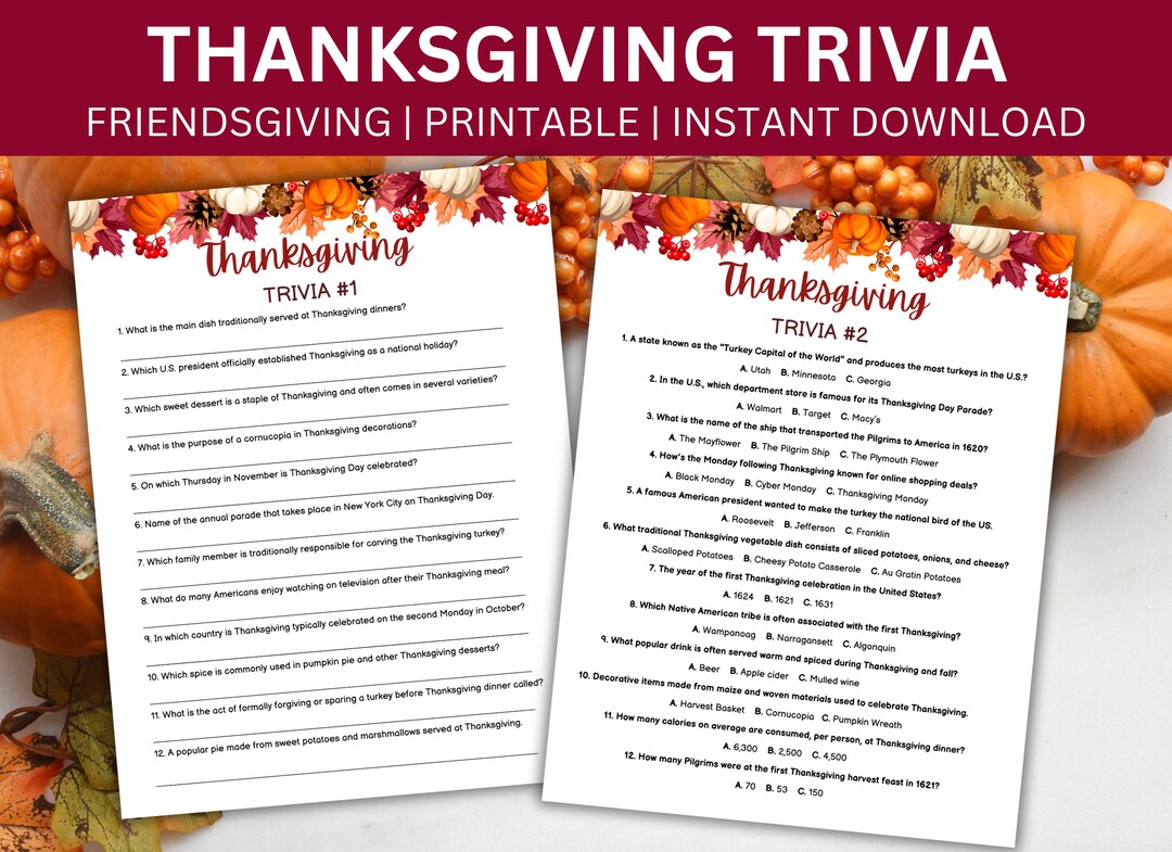 Thanksgiving Trivia: Printable 2023 Edition for Kids & Adults Perfect ...