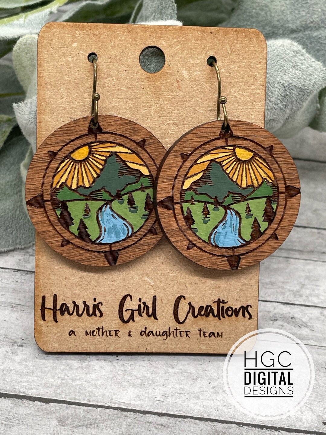 Mountain Compass Circle Drop, Boho Nature Drop Earrings, SVG Laser ...