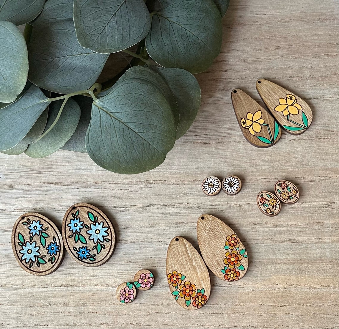 Flower Drop & Stud Bundle, Spring Floral Stud Earrings, Summer Earring, SVG Laser Design ...