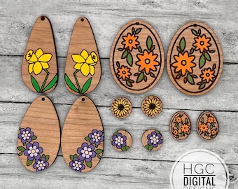 Retro Flower Drop Earring SVG Glowforge - Etsy