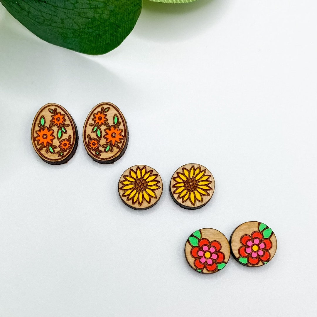 Flower Stud Bundle, Spring Floral Stud Earrings, Summer Earring, SVG Laser Design, Glowforge ...