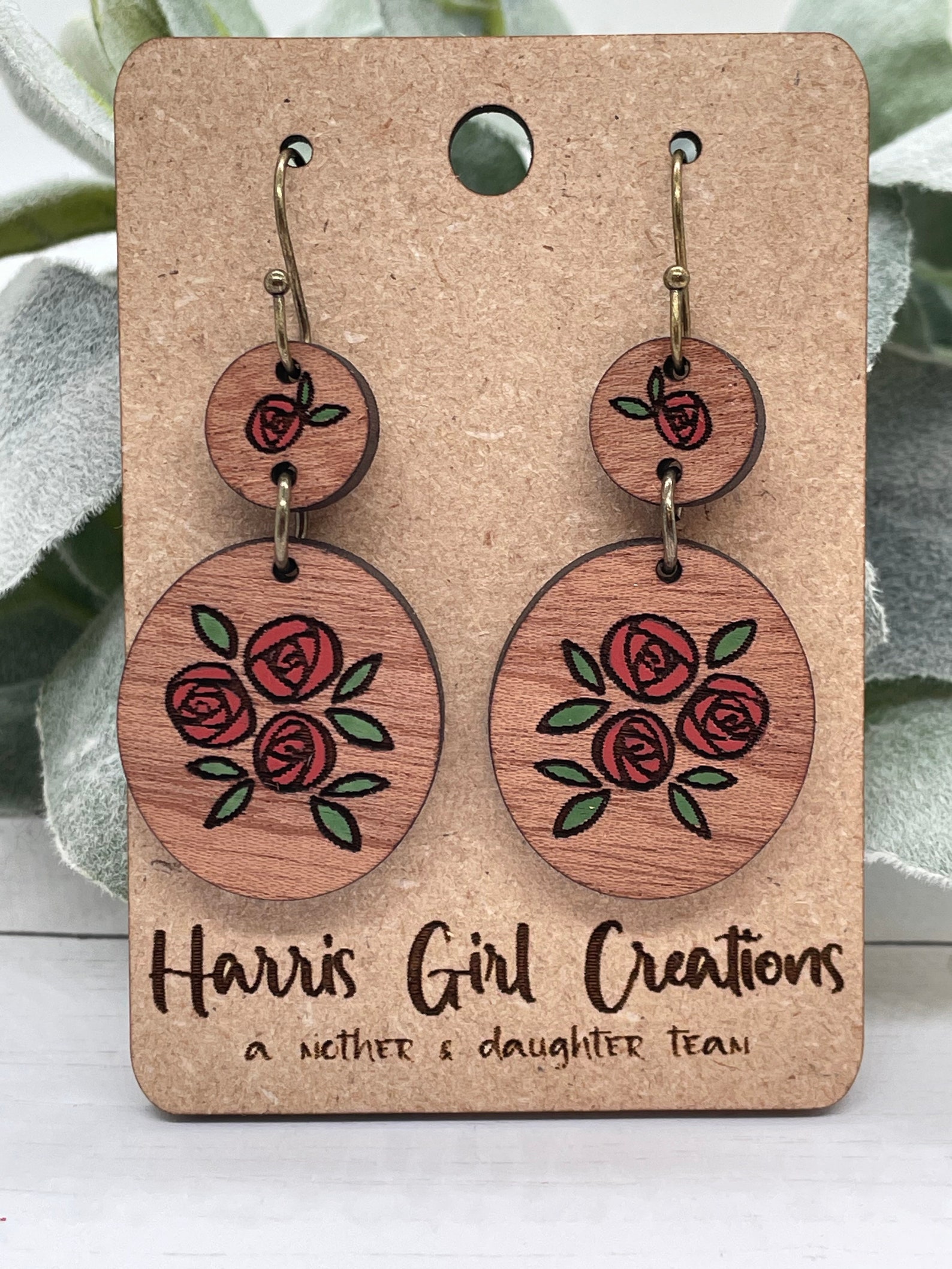 Rose Circle 2 Part Drop, Boho Nature Drop Earrings, SVG Laser Design, Glowforge Files, Laser Cut ...