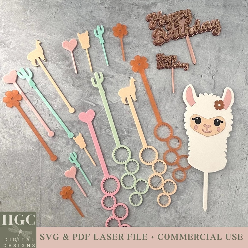 Llama Party Cake Topper | Laser Cut Files for Cake Topper | Digital ...