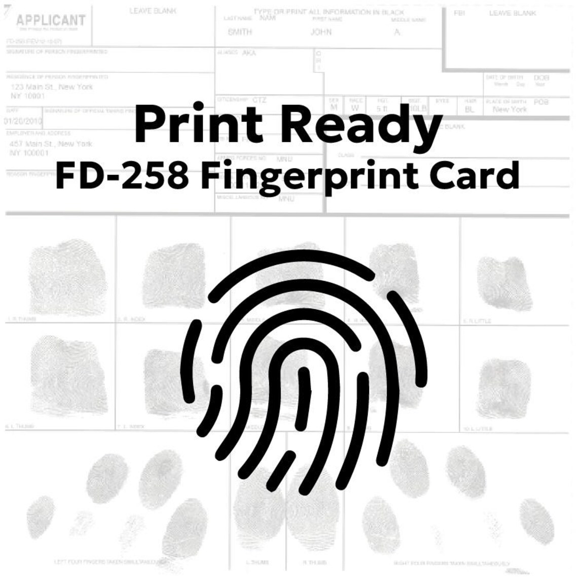 Print-ready FD-258 Fingerprint Card (fillable PDF) - Etsy