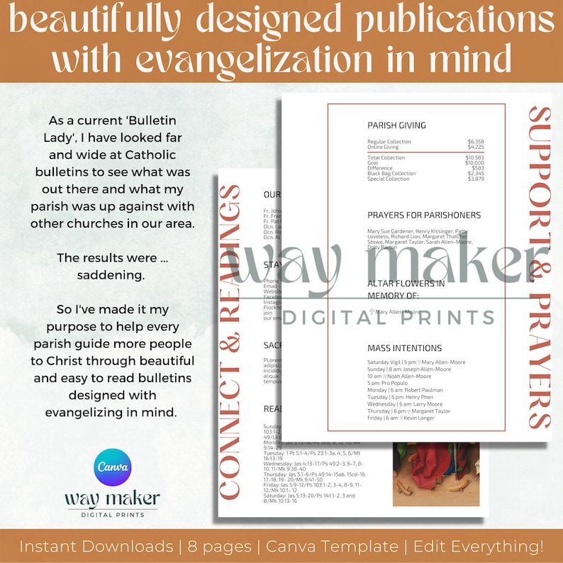 Editable Catholic Church Bulletin Template: Canva Design (digital ...