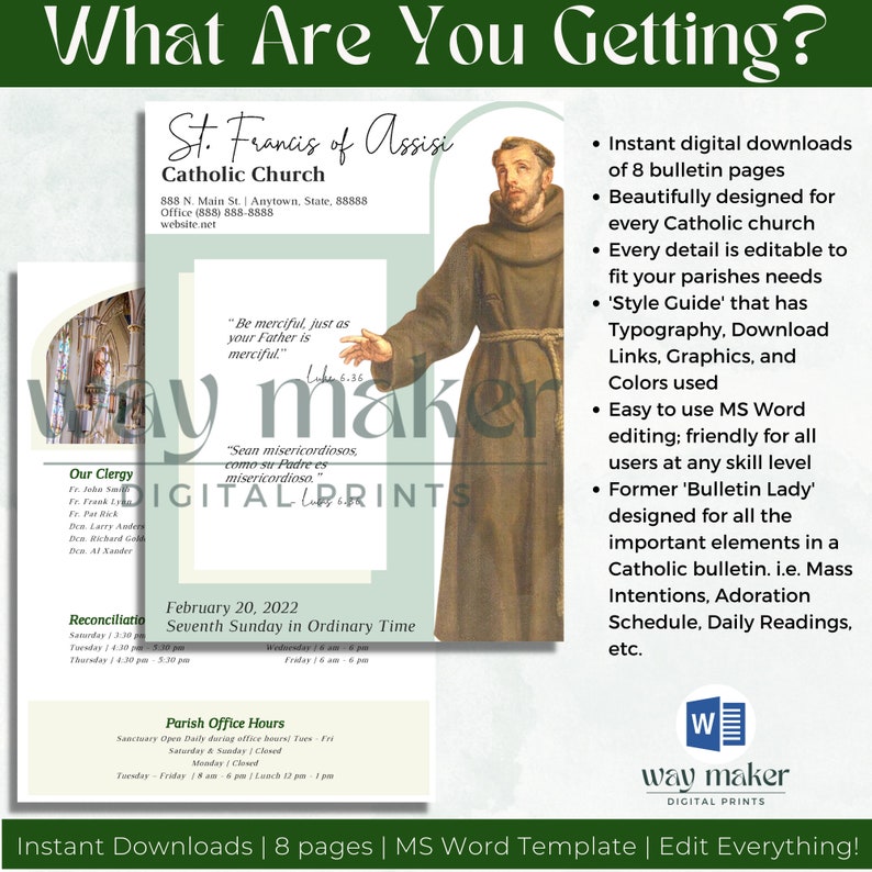 Catholic Church Bulletin Template: Editable MS Word (digital Download ...