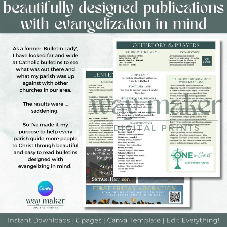 Catholic Church Bulletin Template: Editable Canva Design (digital ...