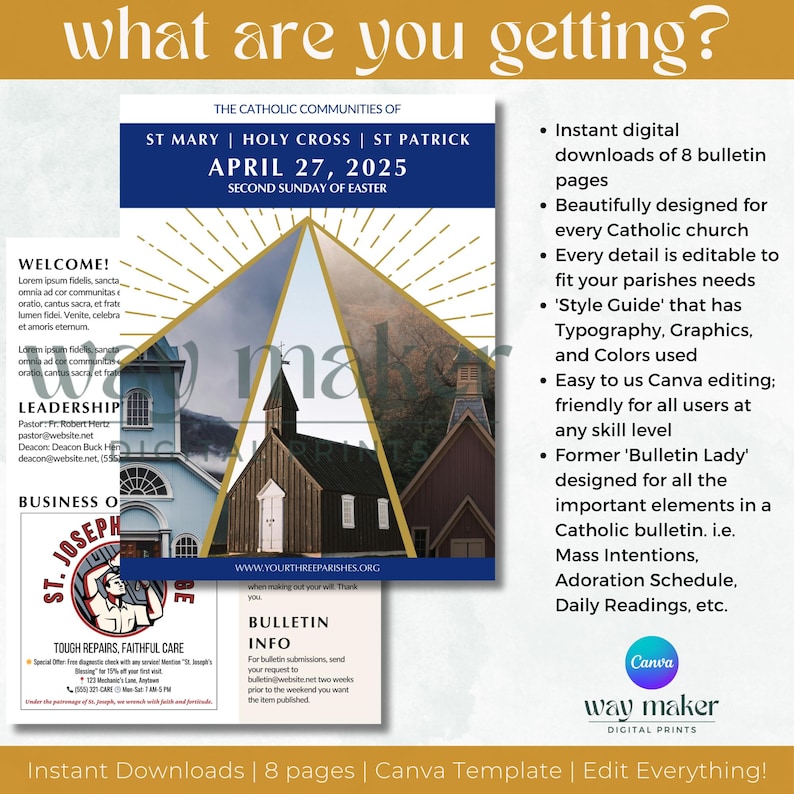 Catholic Church Bulletin Template: Editable Canva Design (digital ...