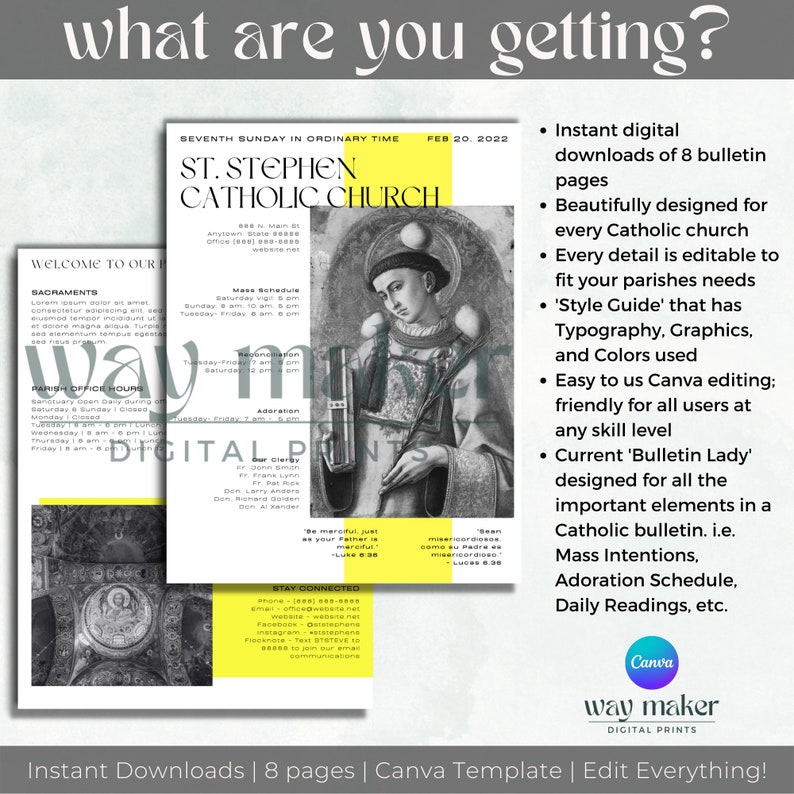 Editable Canva Template, Church Bulletin, Catholic Bulletin, Digital ...