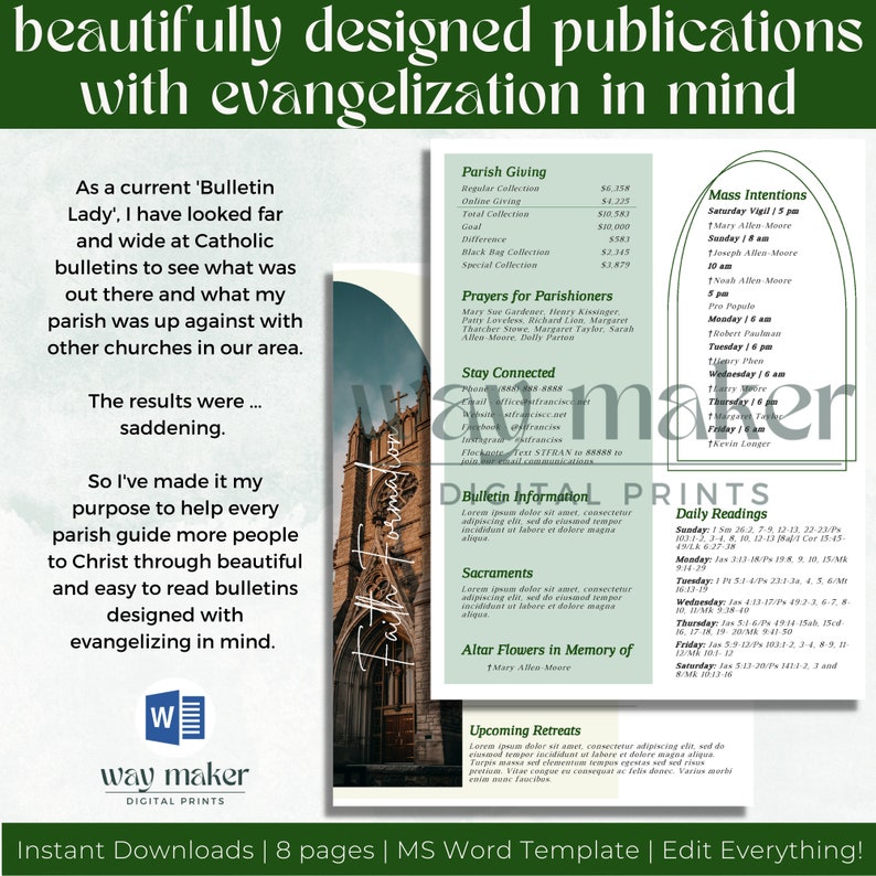 Catholic Church Bulletin Template: Editable MS Word (digital Download ...