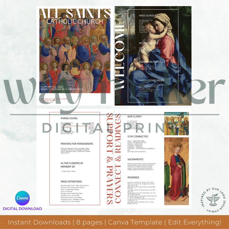 Editable Catholic Church Bulletin Template: Canva Design (digital ...