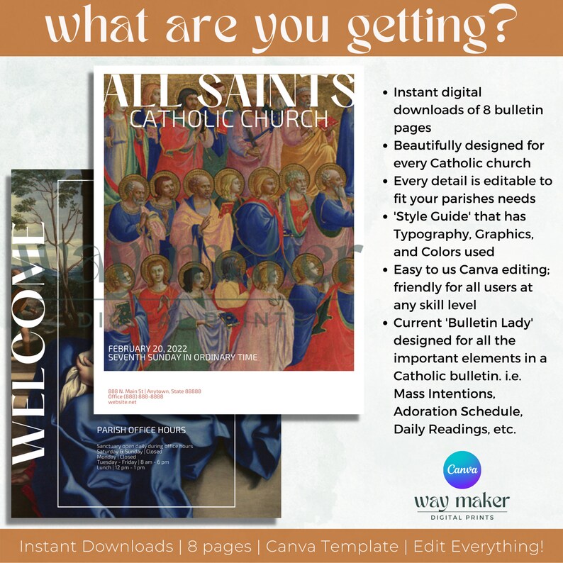 Editable Catholic Church Bulletin Template: Canva Design (digital ...