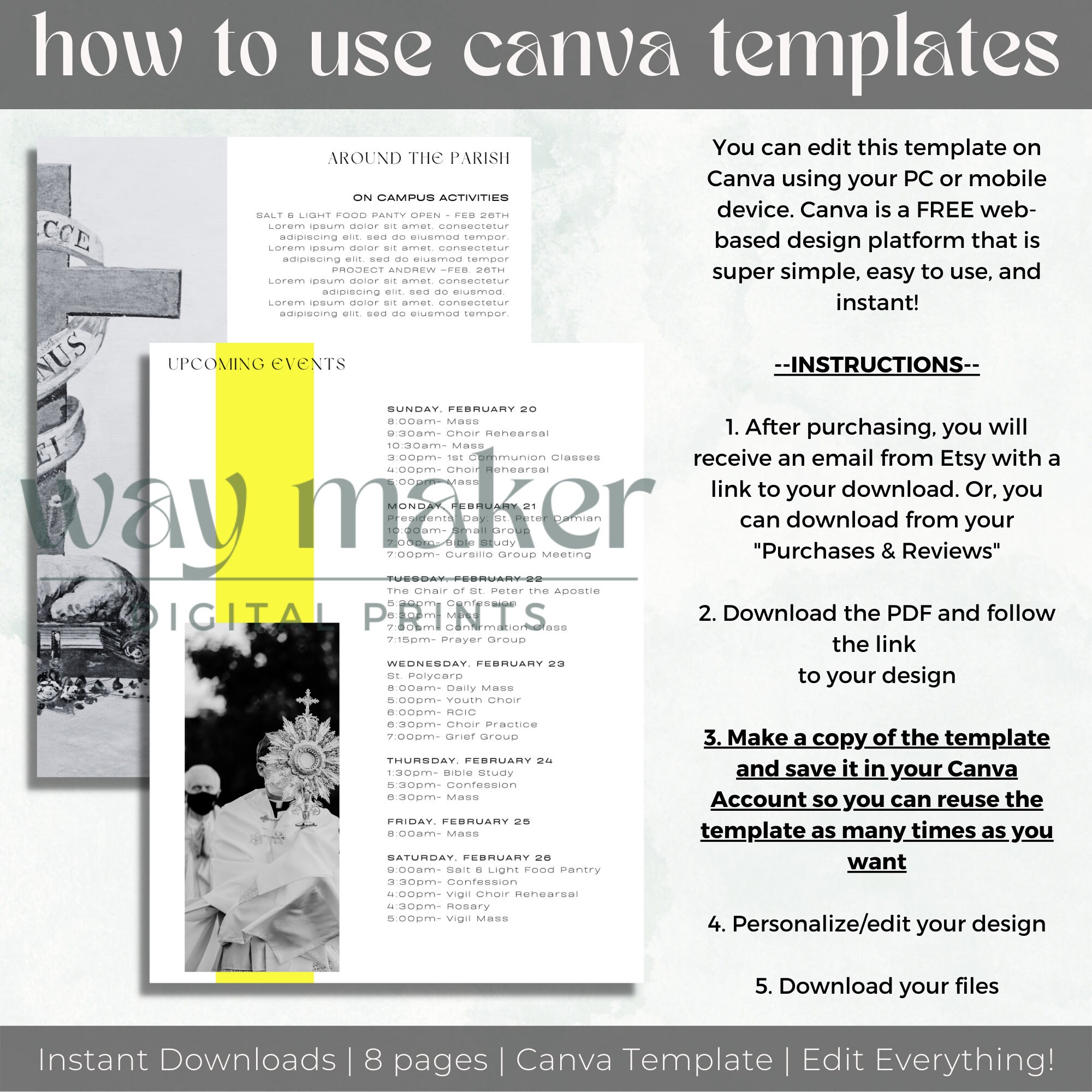 Editable Canva Template, Church Bulletin, Catholic Bulletin, Digital ...