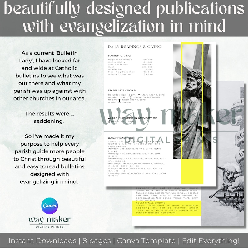 Editable Canva Template, Church Bulletin, Catholic Bulletin, Digital ...