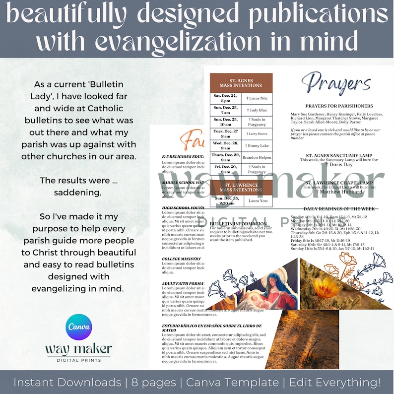 Editable Catholic Church Bulletin Template (canva Digital Download) - Etsy