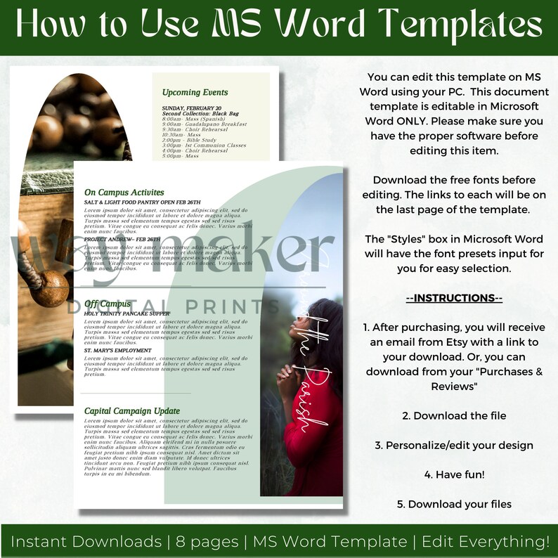 Catholic Church Bulletin Template: Editable MS Word (digital Download ...