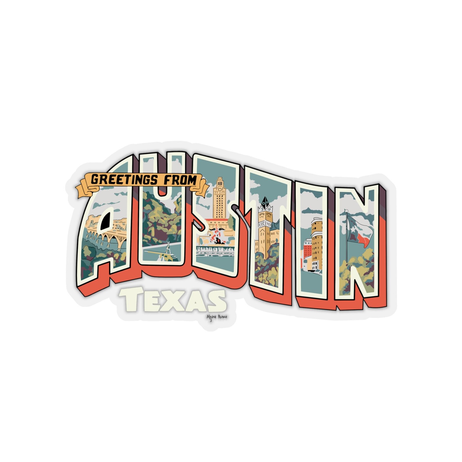 Greetings From Austin, Texas | Postcard Style Sticker - Etsy