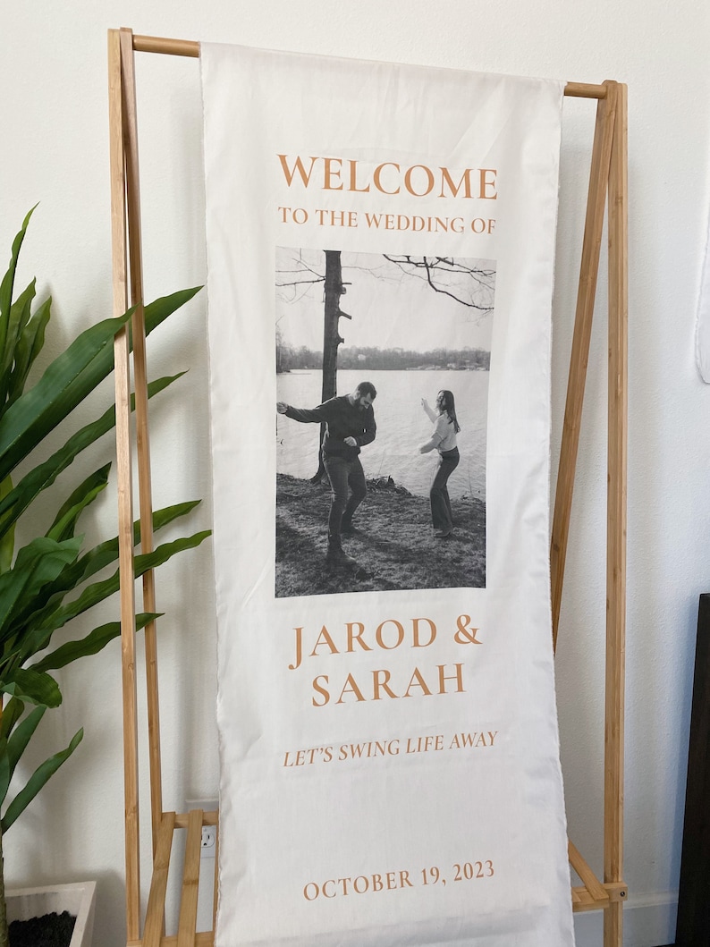 Custom Linen Wedding Welcome Sign: Photo Display, Raw Edges - Etsy