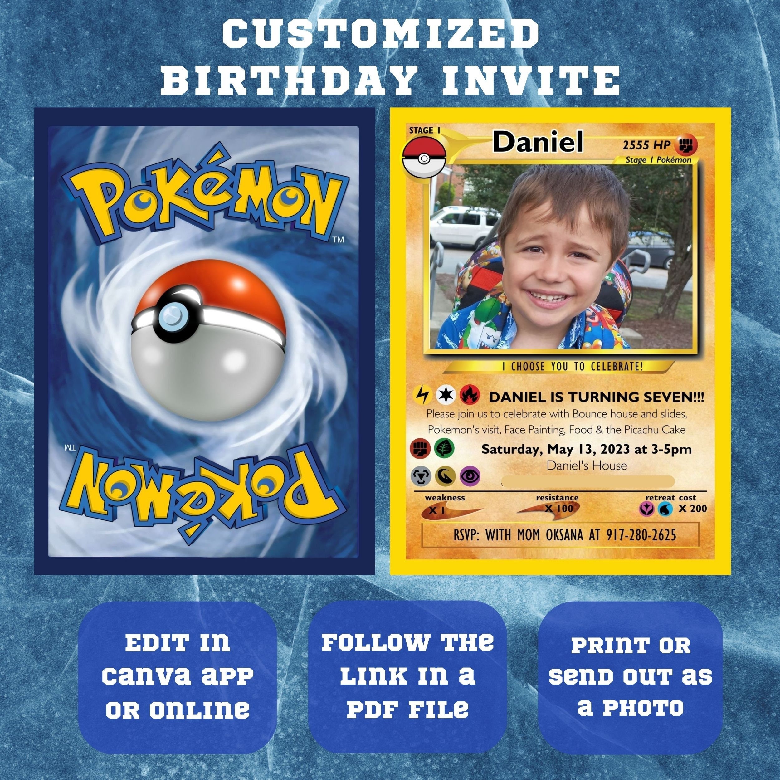 Pikachu Pokemon Birthday Invitation With Photo, Canva Template (digital ...