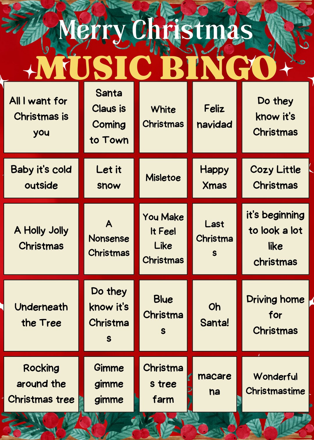 Music Bingo for This Christmas Family Gathering - Etsy