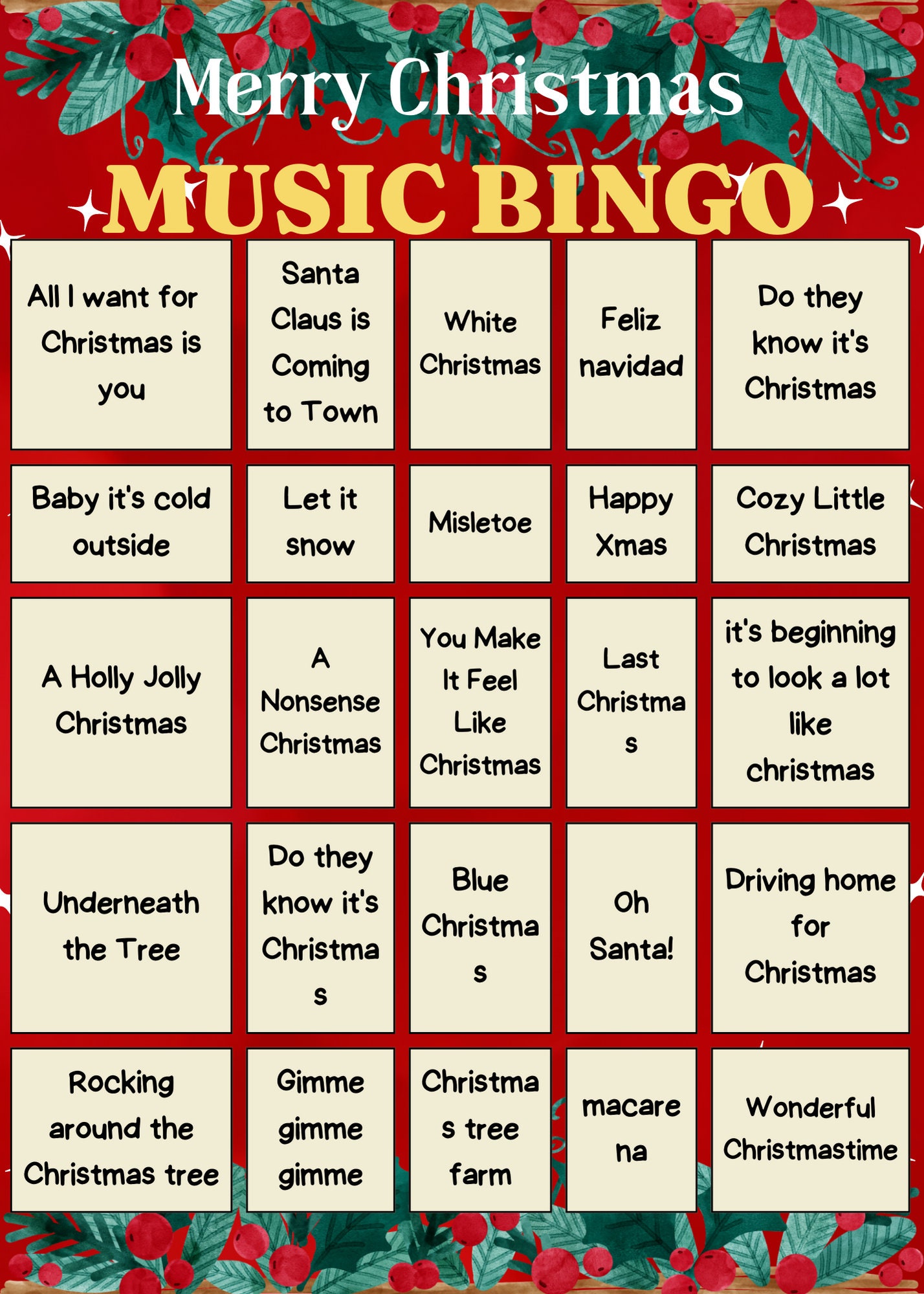 Music Bingo for This Christmas Family Gathering - Etsy
