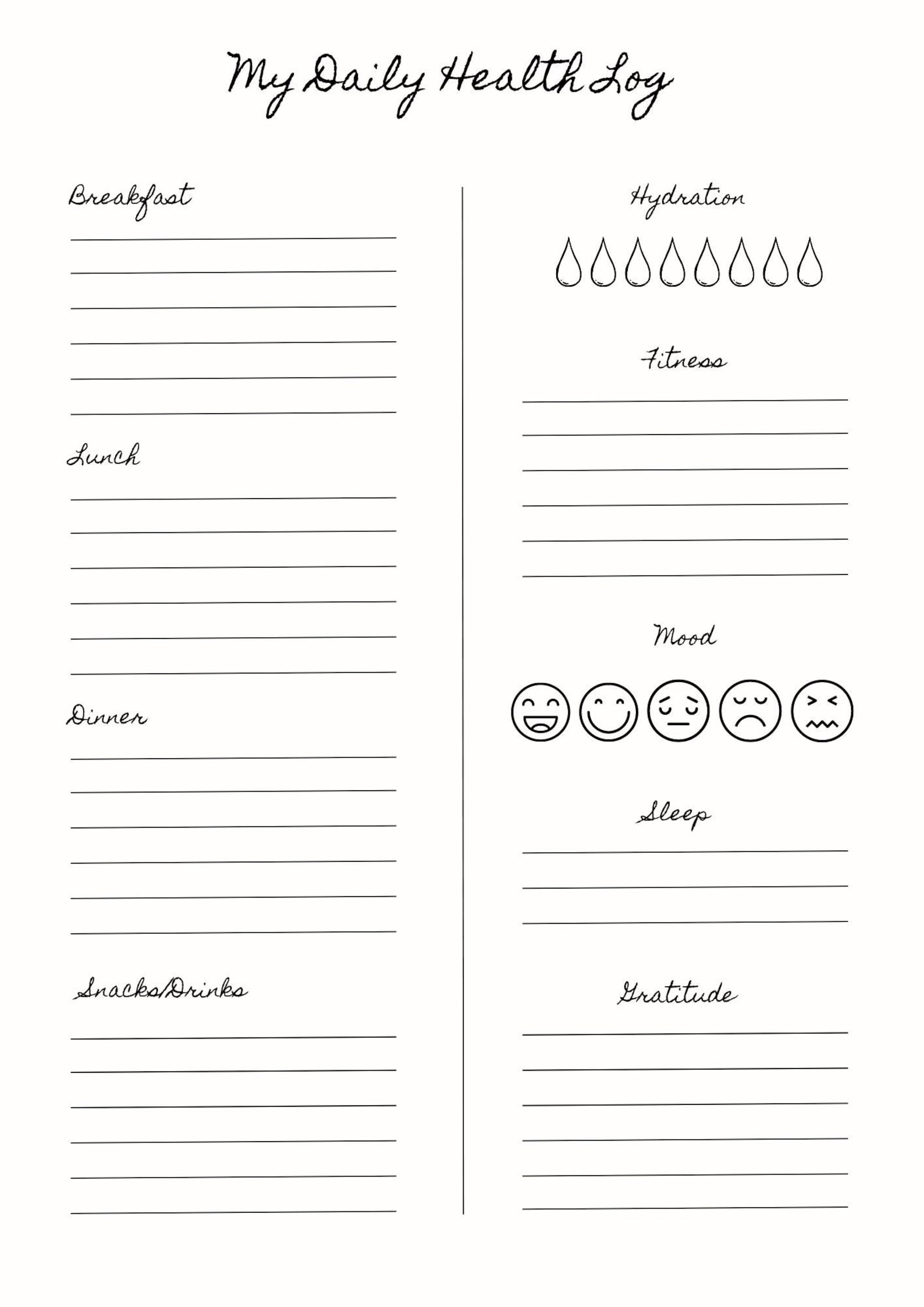 Daily Health Log, Health Journal, Journal Page, Printable - Etsy