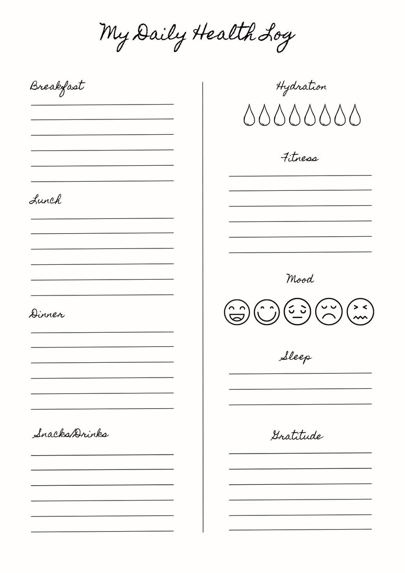 Daily Health Log, Health Journal, Journal Page, Printable - Etsy