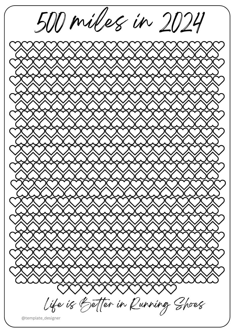 500 Miles Running Tracker to Colour at Home - Etsy