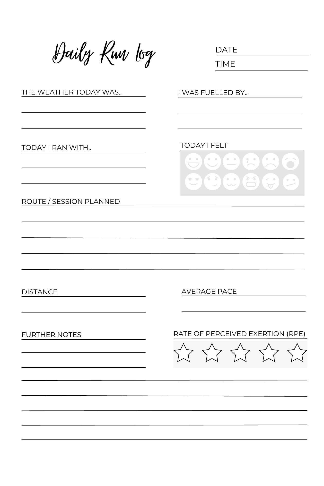 Daily Running Log, Printable - Etsy