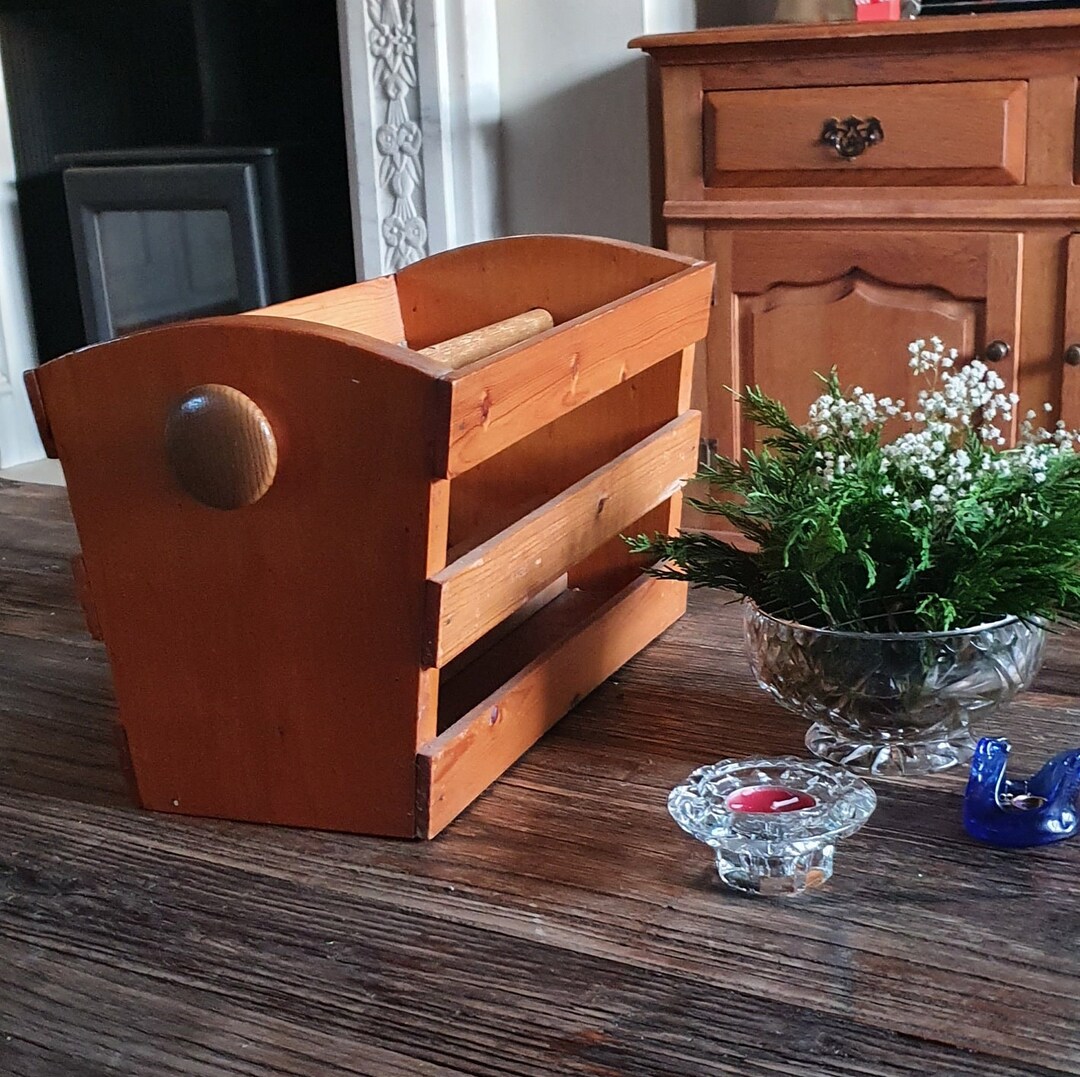 Vintage Wooden Newspaper Tray - 1970s Wooden Paper Holder - Etsy