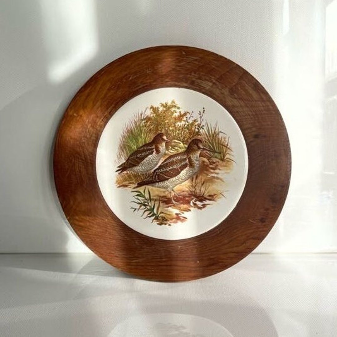 9” Round Hand Painted Wooden and Ceramic Trivet, Plate for Hot Dishes ...