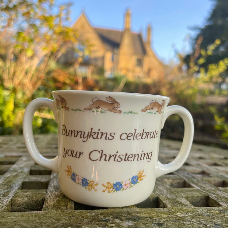 Vintage Two Handled Mug Bunnykins by Royal Doulton, Christening Pattern ...