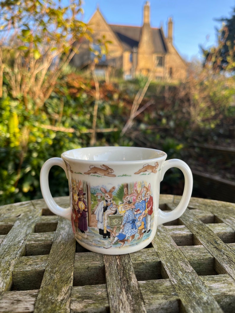 Vintage Two Handled Mug Bunnykins by Royal Doulton, Christening Pattern ...